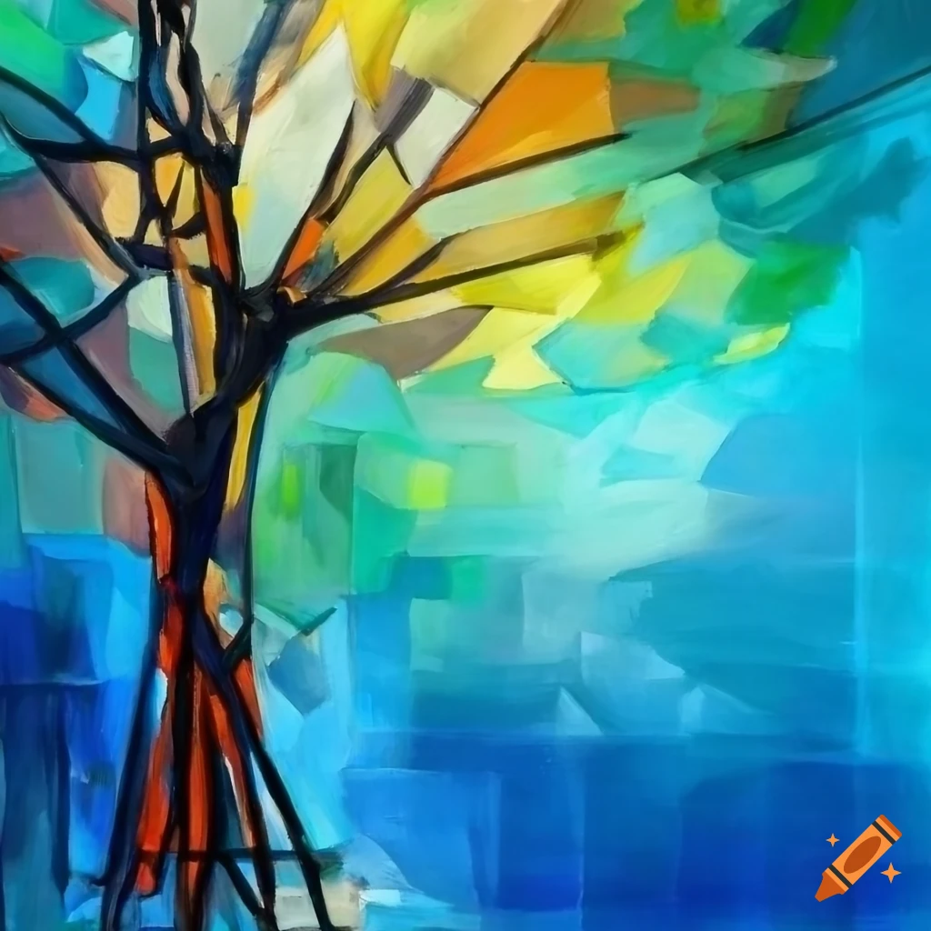 Colorful abstract cubist geometric composition of a tree on Craiyon