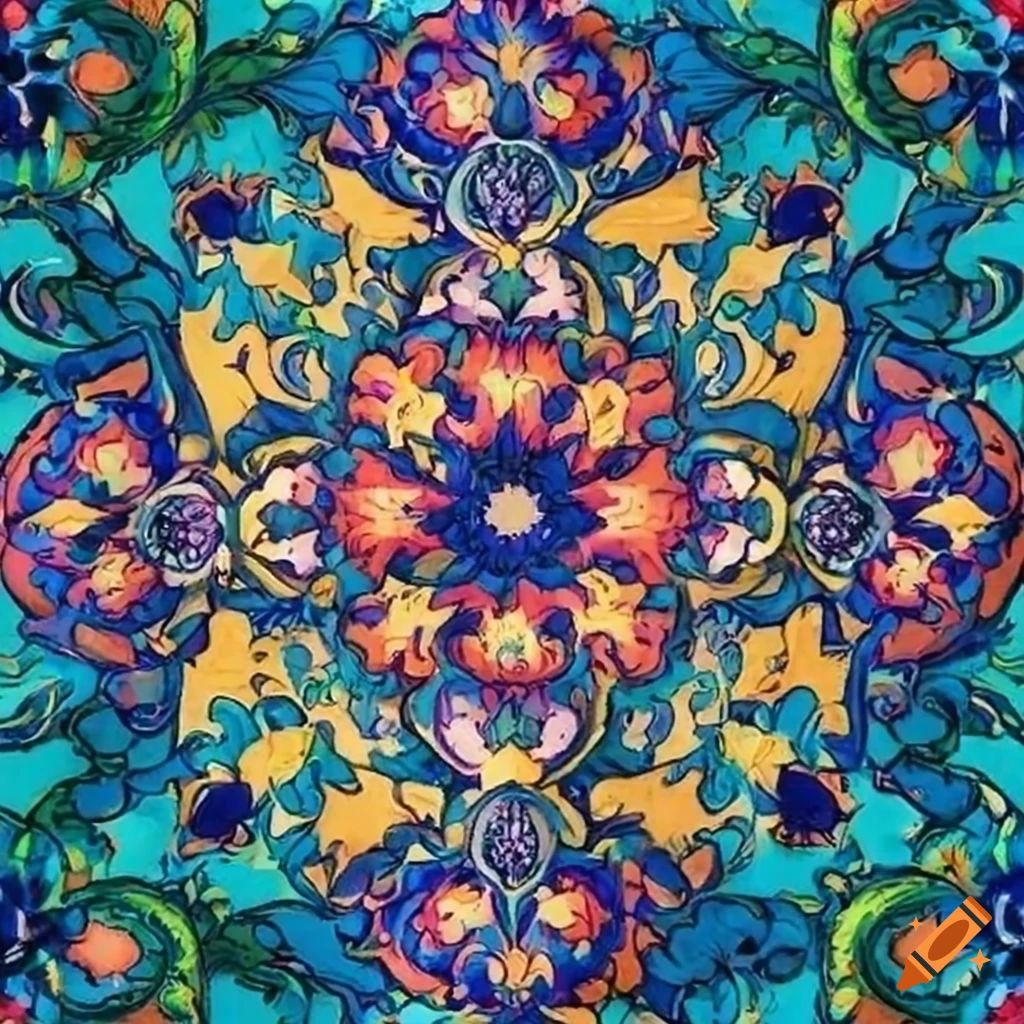 Colorful and floral Persian tile pattern on Craiyon