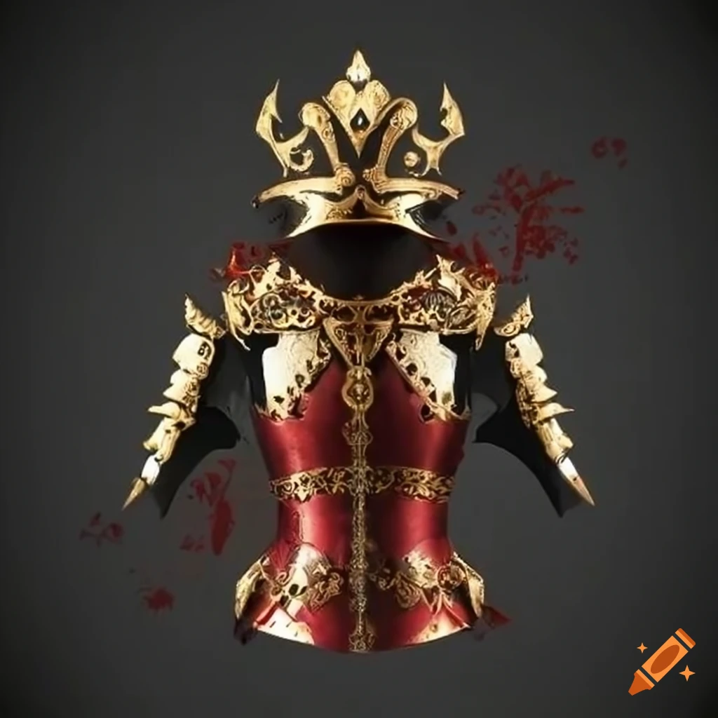 Intricate black, gold, and red whole arm armor design on Craiyon