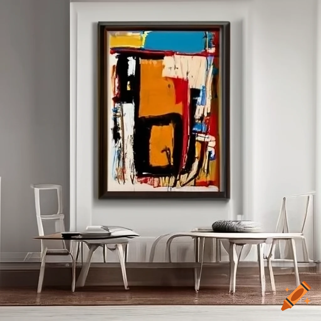 Framed abstract expressionism art in a modern interior by basquiat on ...