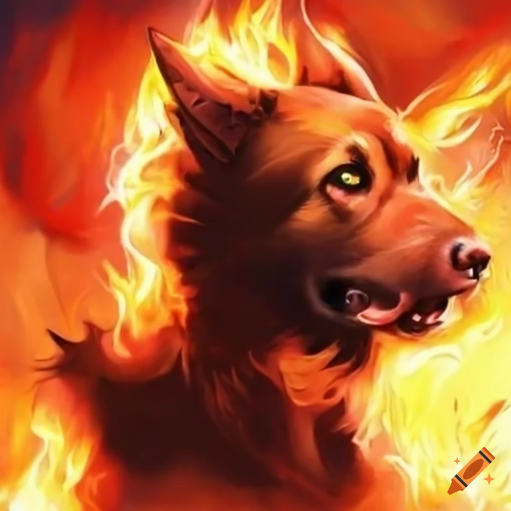 Fiery dog sculpture in a surreal art piece on Craiyon