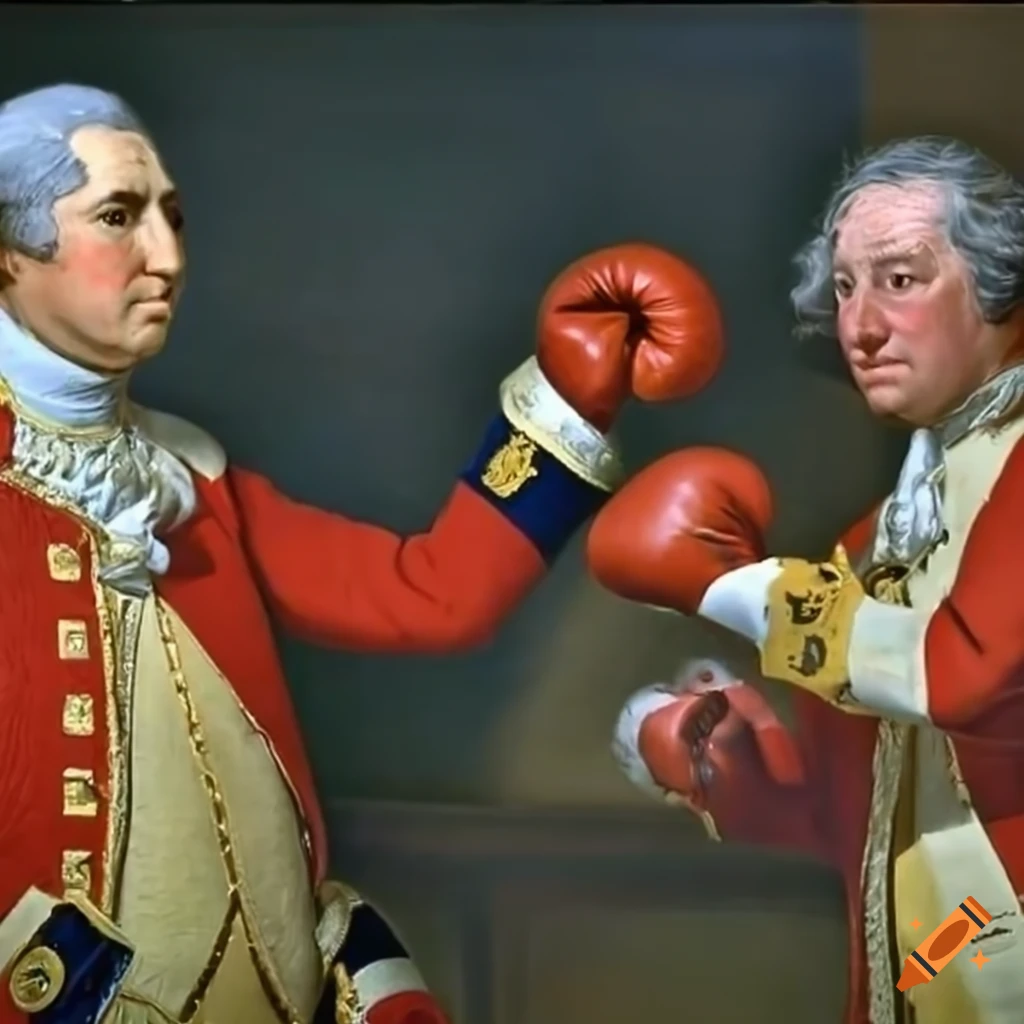 George washington and king george iii in a boxing match with boxing ...