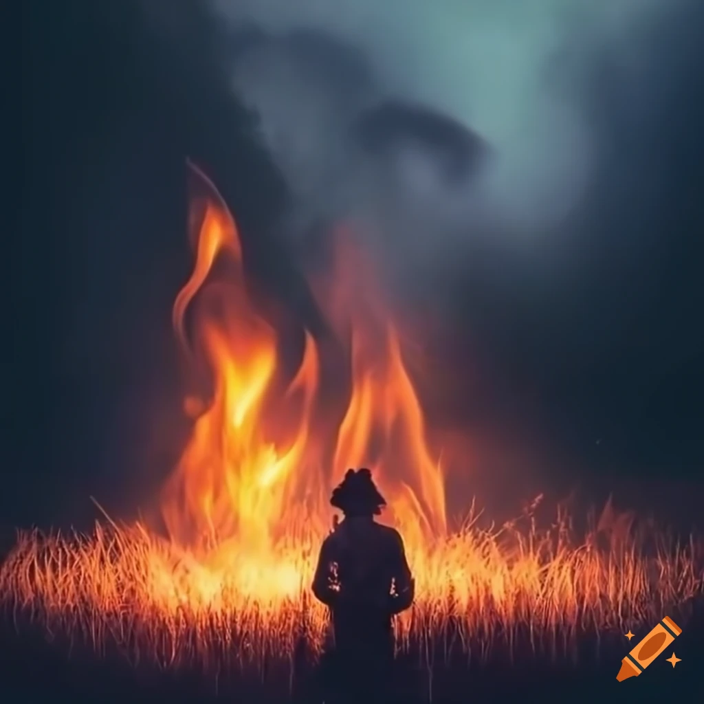 Stormy weather with lightning touching fire in the distance on Craiyon