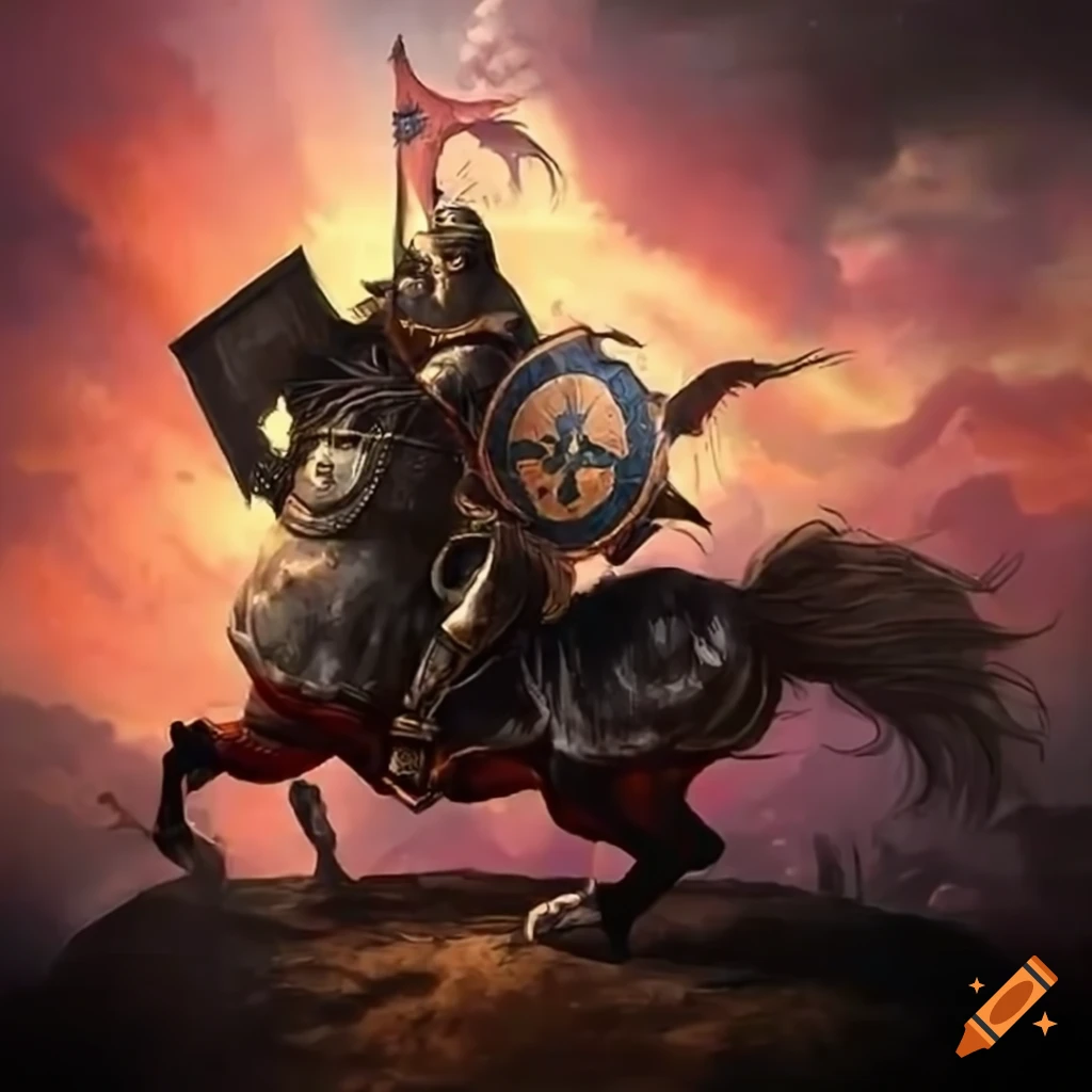 Brave knight riding into battle to claim victory on Craiyon