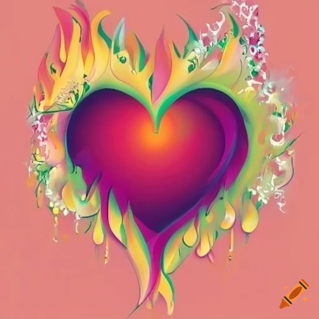 Flaming heart surrounded by flowers on Craiyon