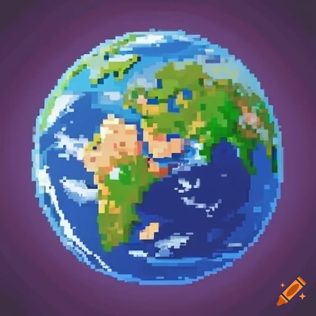 Pixel art depiction of planet earth on Craiyon