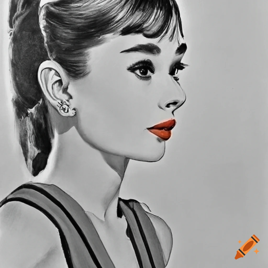 Collection of drawings featuring audrey hepburn with variations in angles on Craiyon