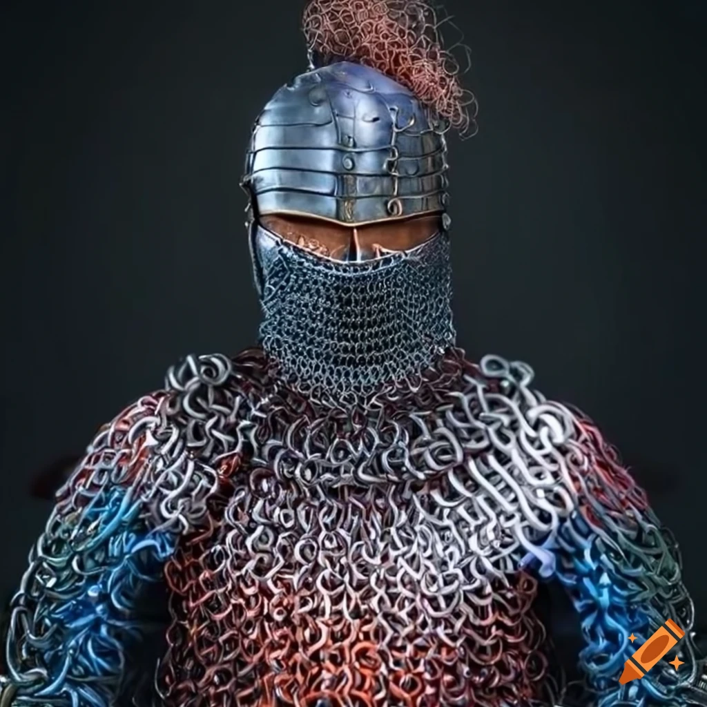Colorful chainmail full suit of armor made of gemstones on Craiyon