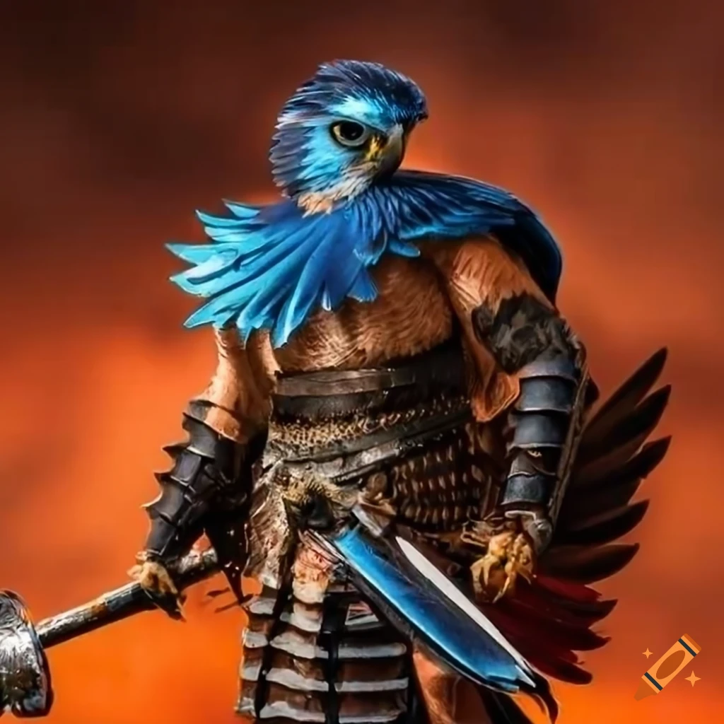 Majestic Red-tailed hawk warrior in gladiator armor on Craiyon