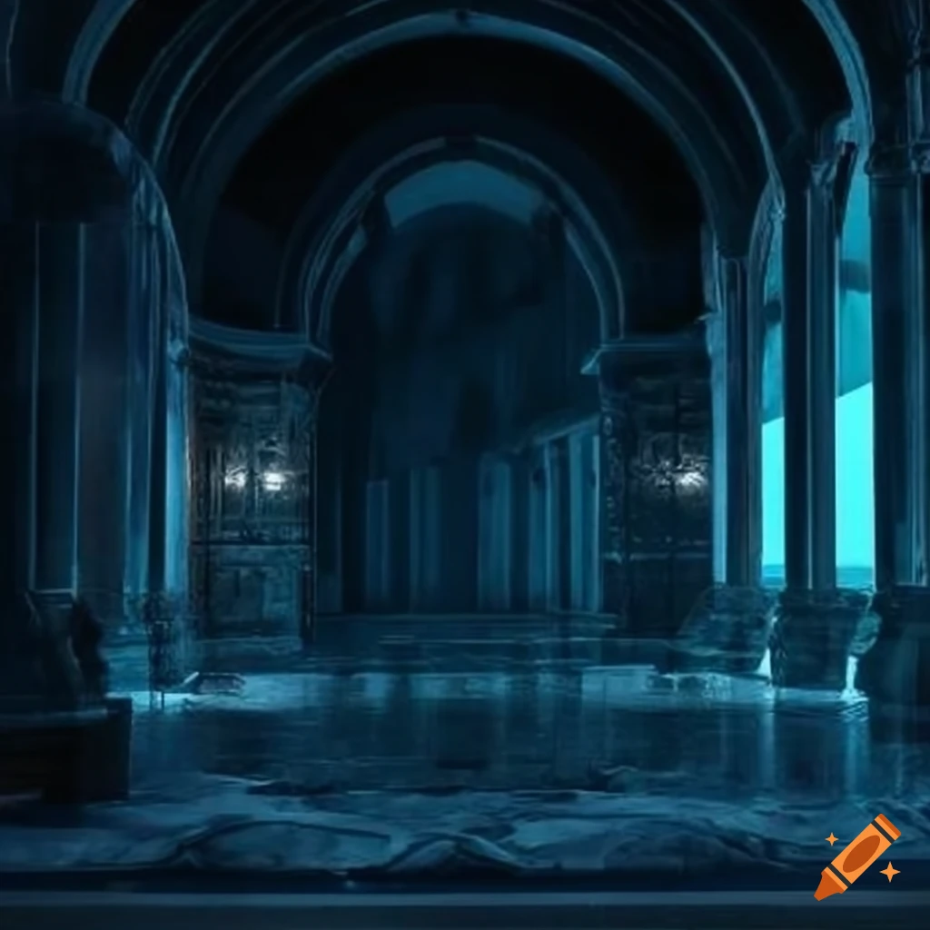 Large icy room with high vaulted ceilings and rows of columns on Craiyon