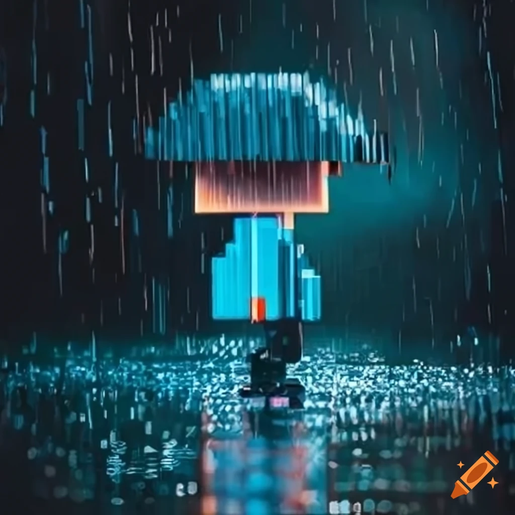 Pixel art of a man in the rain on Craiyon