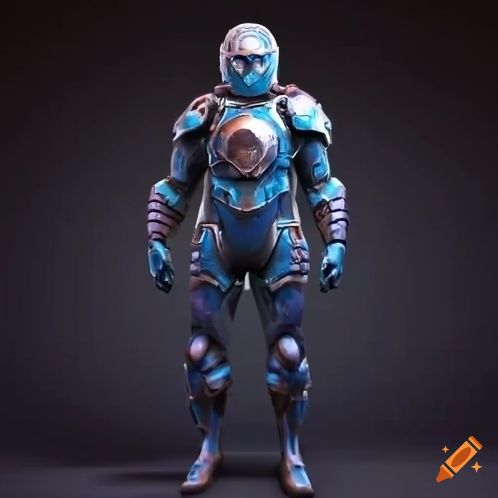 Space armor arm in realistic orange and blue colors on Craiyon