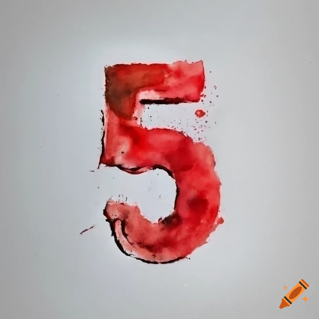 Abstract red number five in watercolor on Craiyon