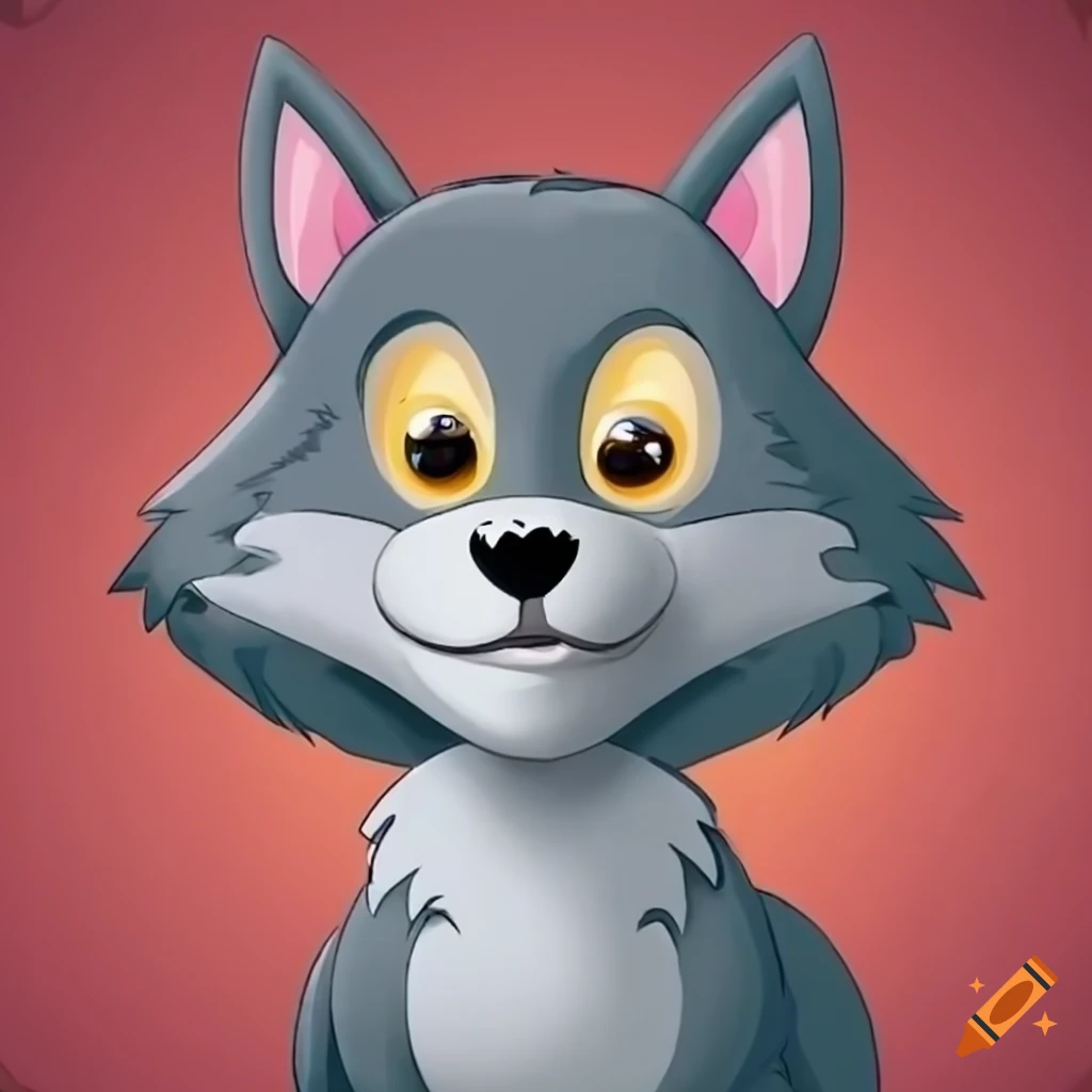 Cartoon face of a friendly grey wolf for kids on Craiyon