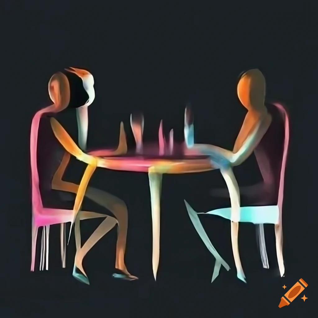 People gathered around tables with a black background on Craiyon