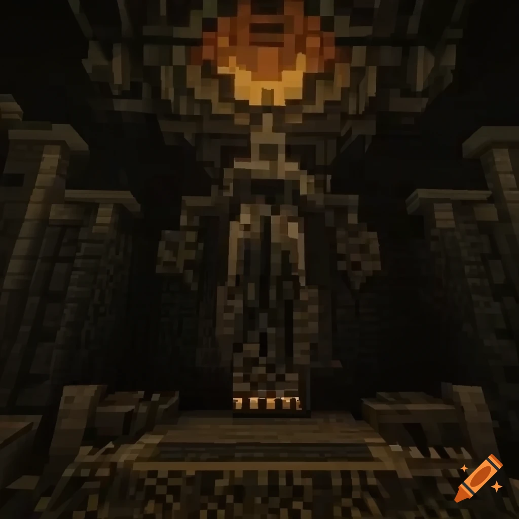 Giant statue of imprisoned goddess in a dark dungeon in minecraft style ...