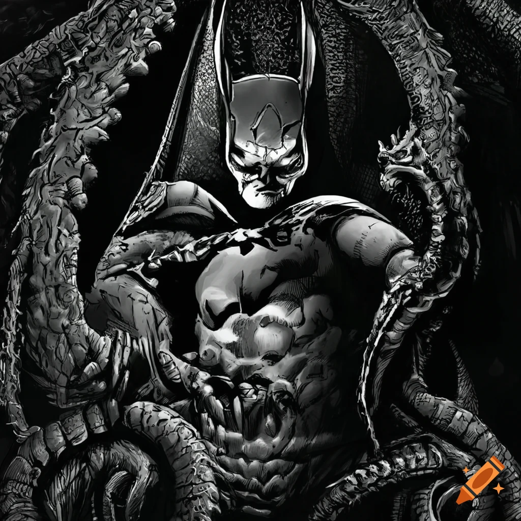 Batman confronting cthulhu in an epic battle on Craiyon