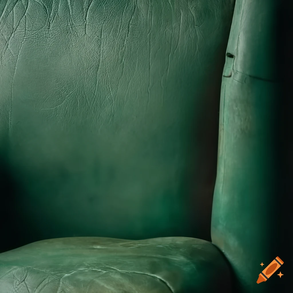 Texture of old green worn leather chair with stuffing under indirect ...