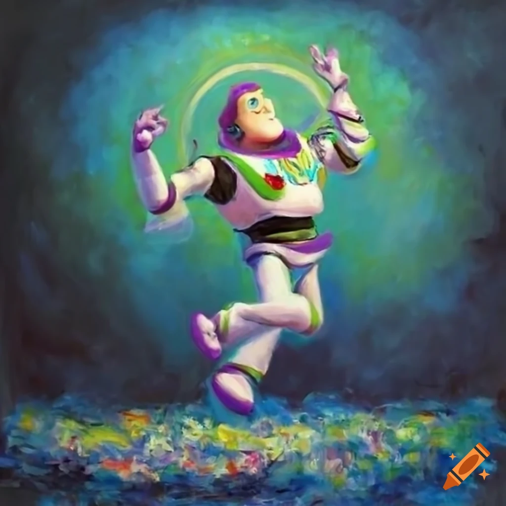 Monet painting of Buzz Lightyear in a tutu tap dancing on Craiyon