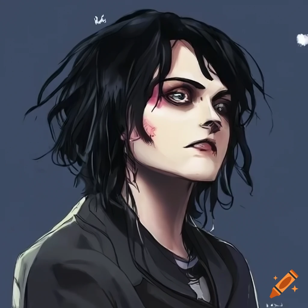 Gerard way with black hair in anime style on Craiyon