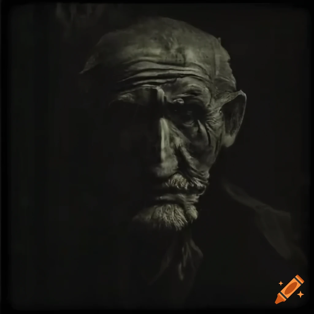 Vintage gothic photograph of a weathered and distorted old man on Craiyon