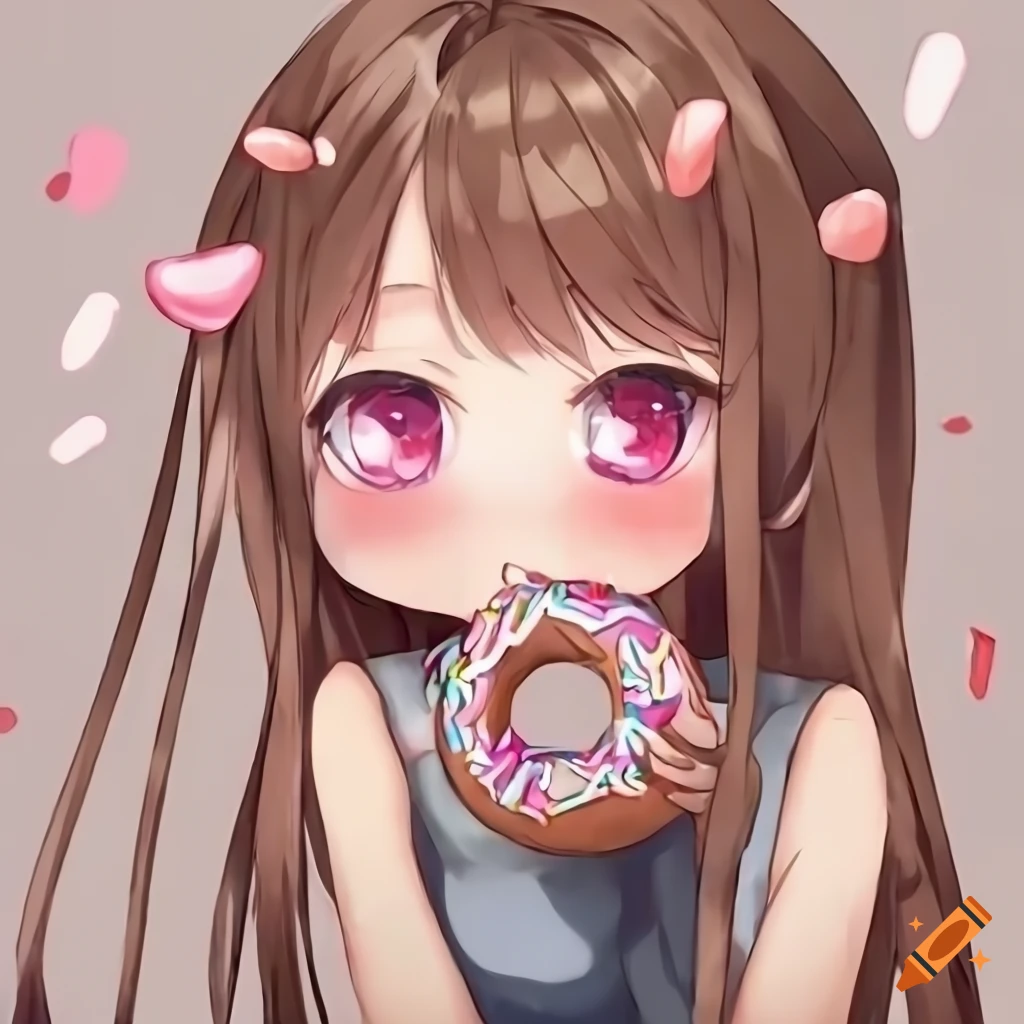 Chibi anime girl streamer with brown hair and pink eyes on Craiyon