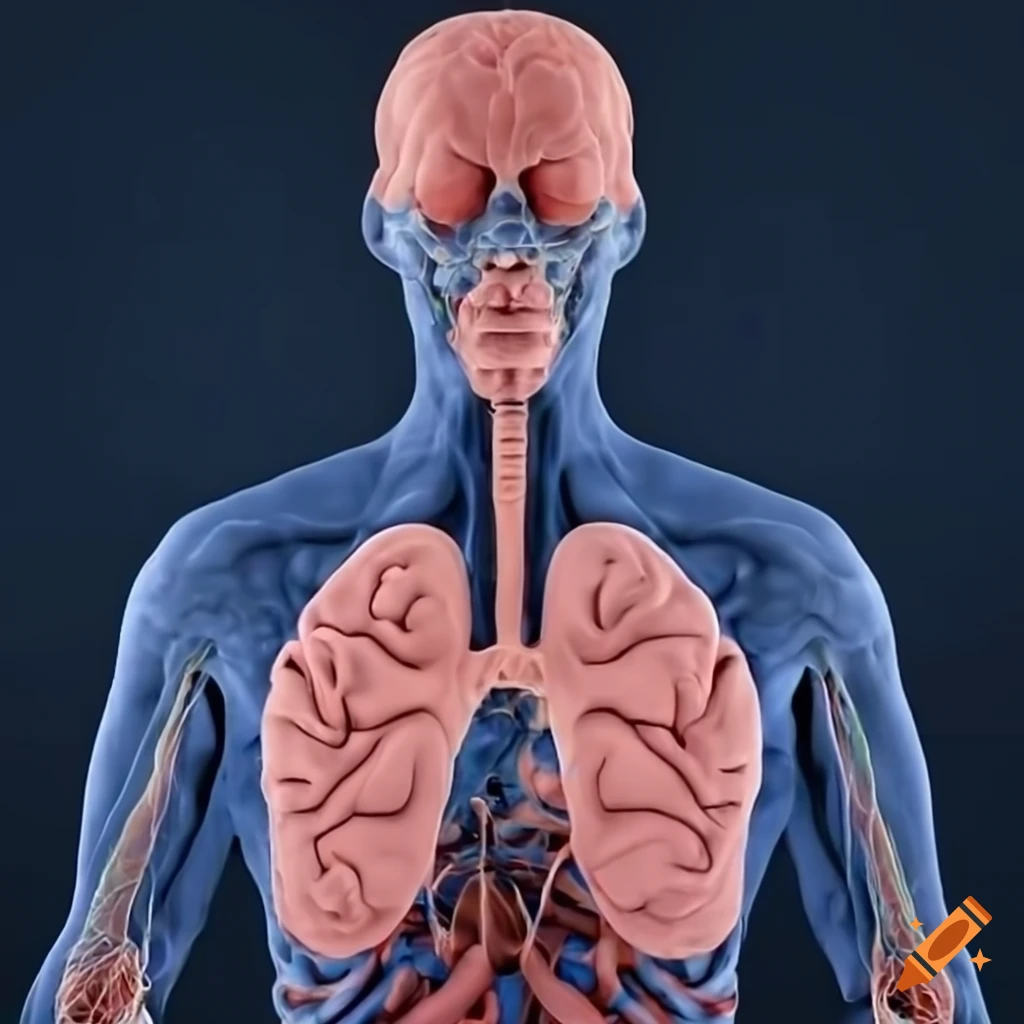 Anatomical illustration from brain to lungs on Craiyon