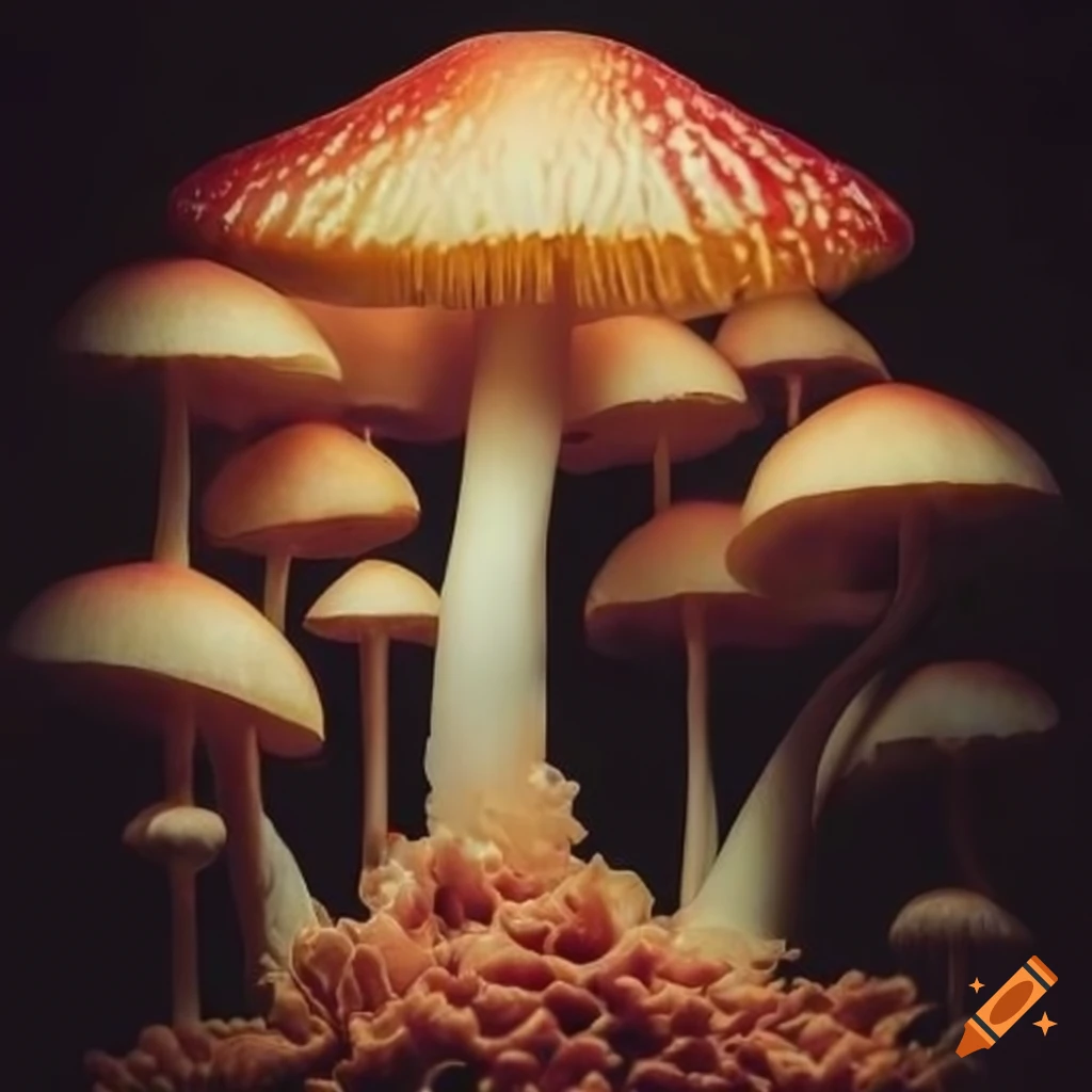 Vividly colored and detailed display of mushrooms on Craiyon