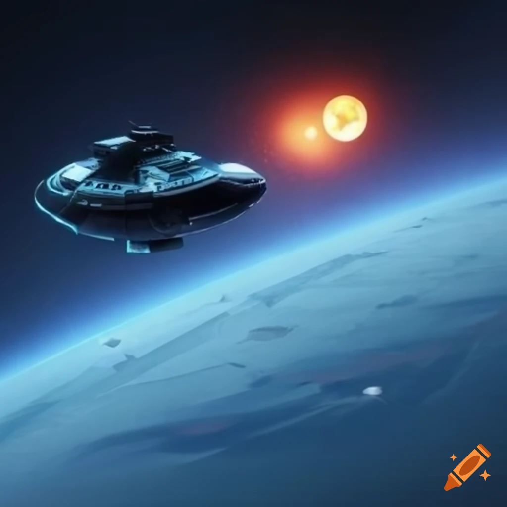 Space ship near a distant planet on Craiyon