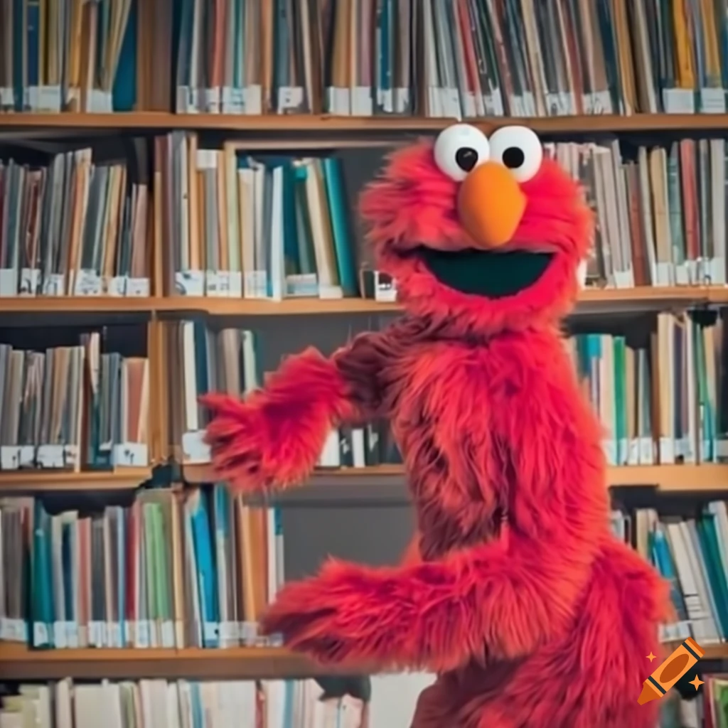Female librarian in full body elmo mascot costume at school library on ...