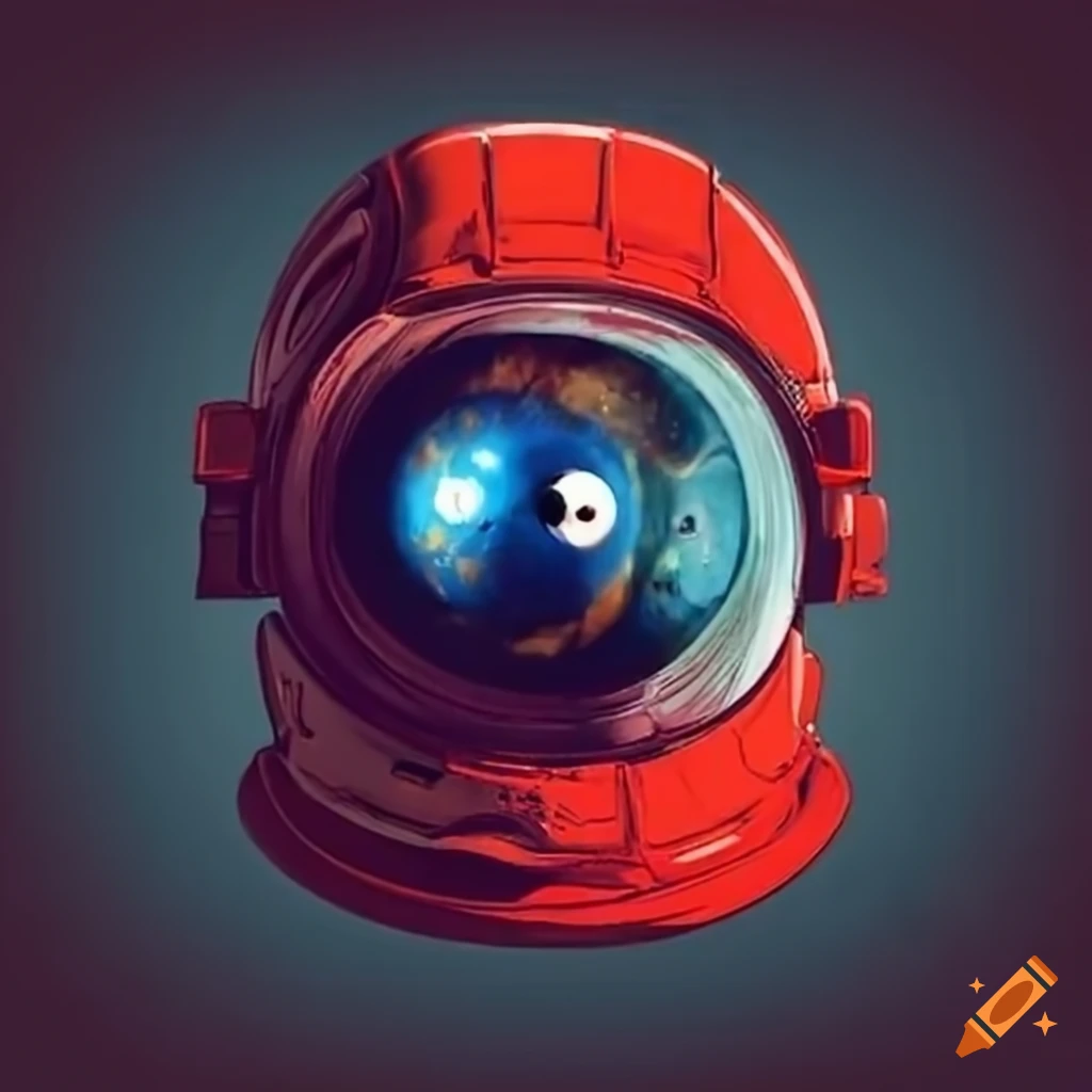 Astronaut with tv helmet in red with a centered eyeball on Craiyon