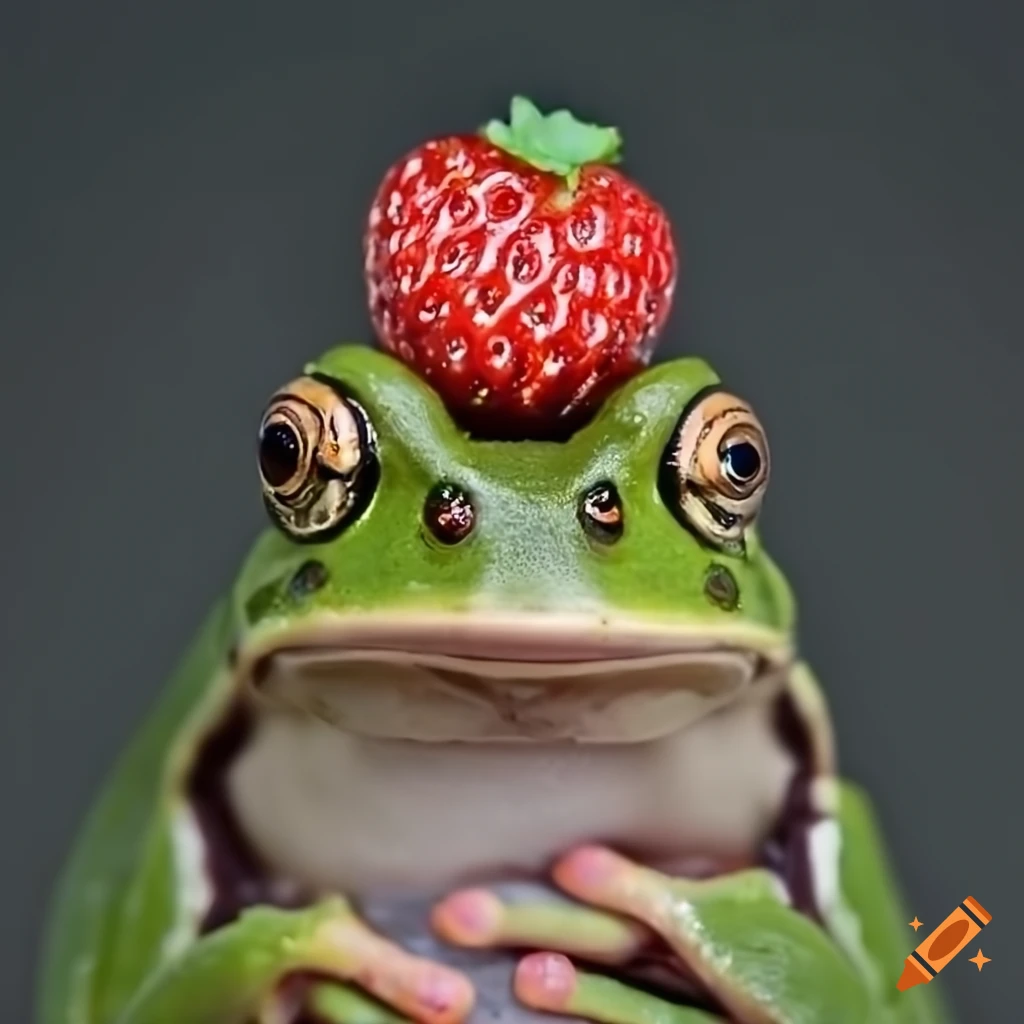 Frog with a strawberry on its head on Craiyon