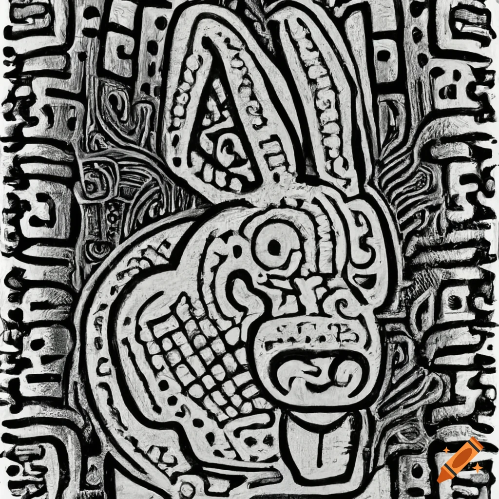 Rabbit-duck illusion in the style of a mayan glyph on Craiyon