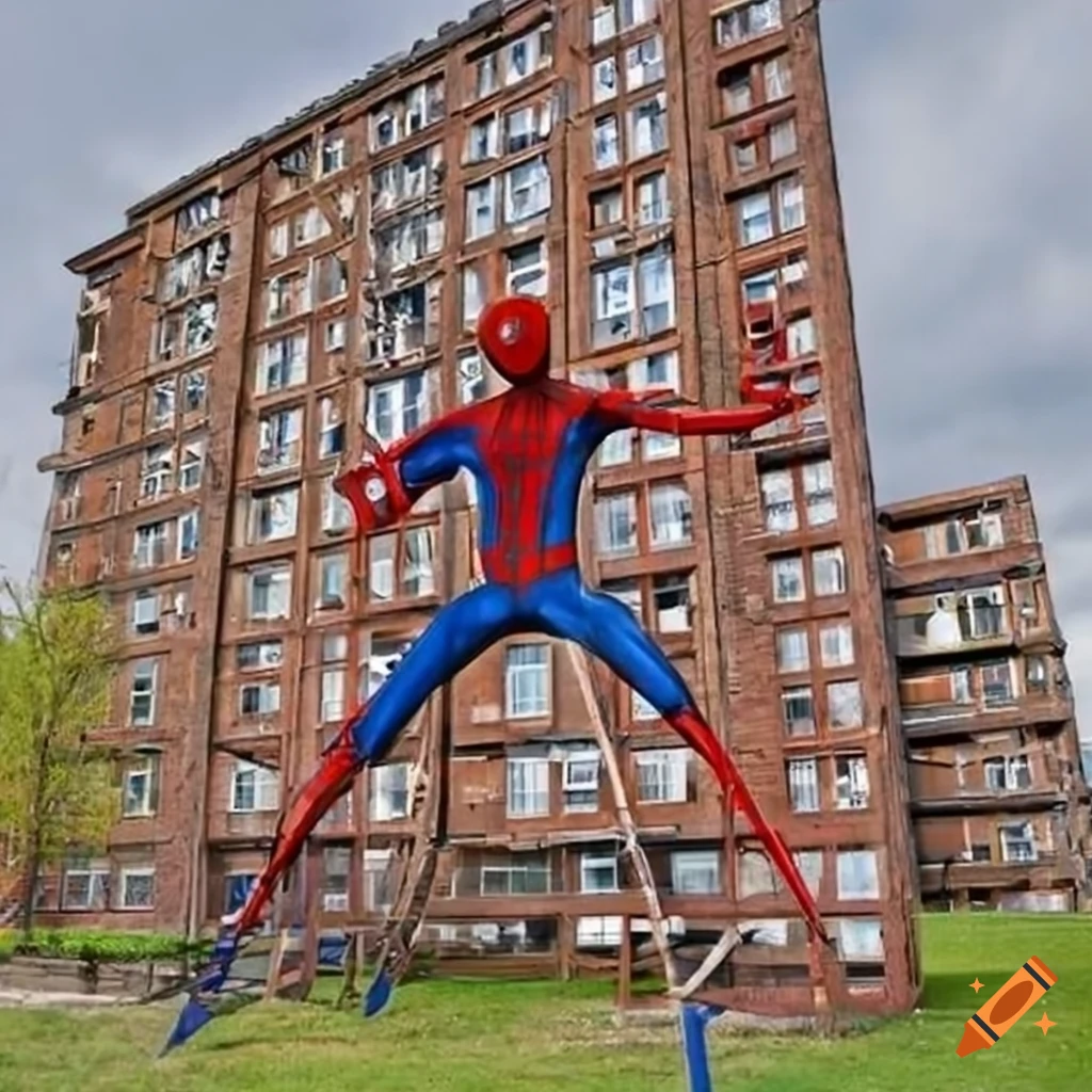 Spider-man themed climbing frame with apartment buildings in the ...