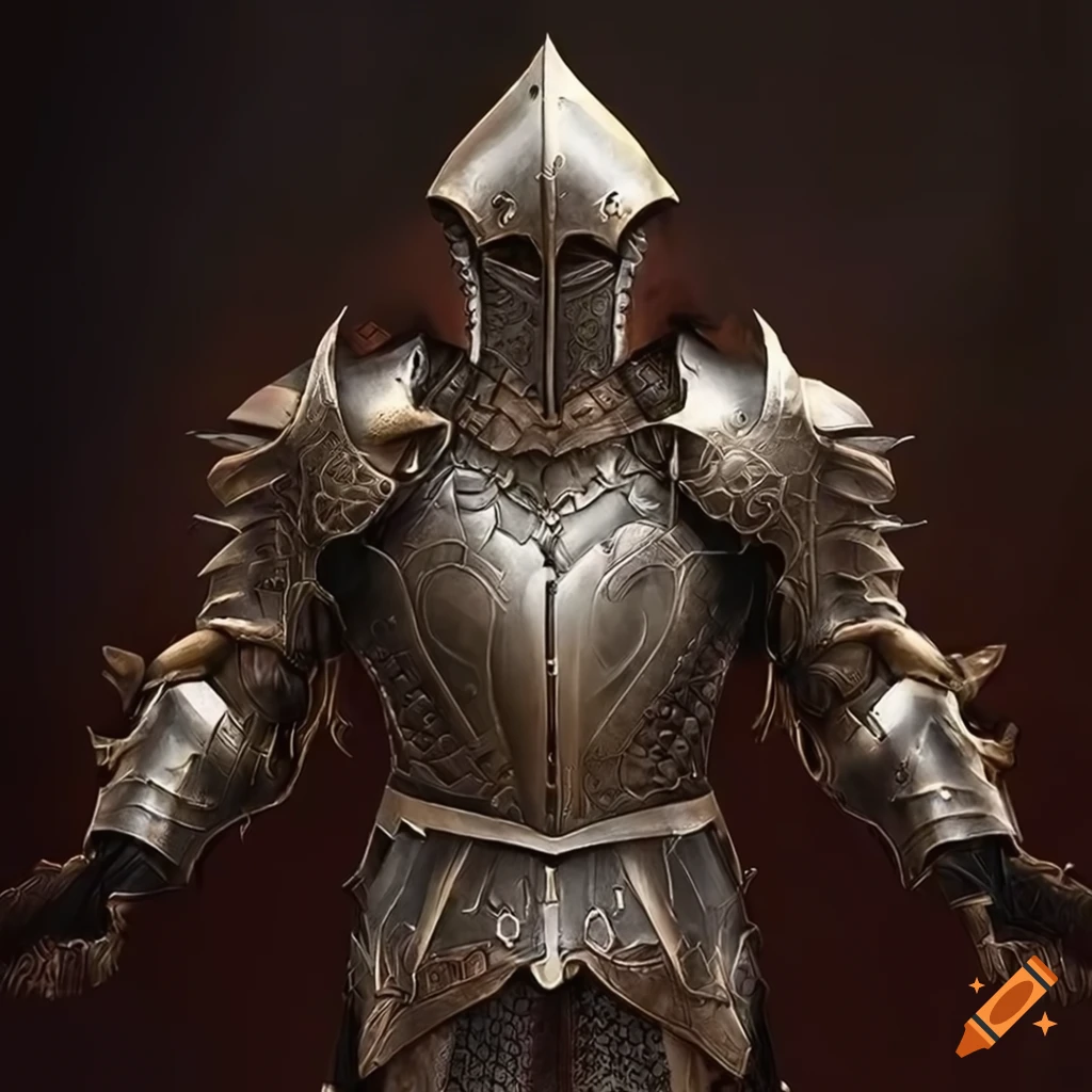 Intricate and detailed fantasy metal armor design from multiple angles ...