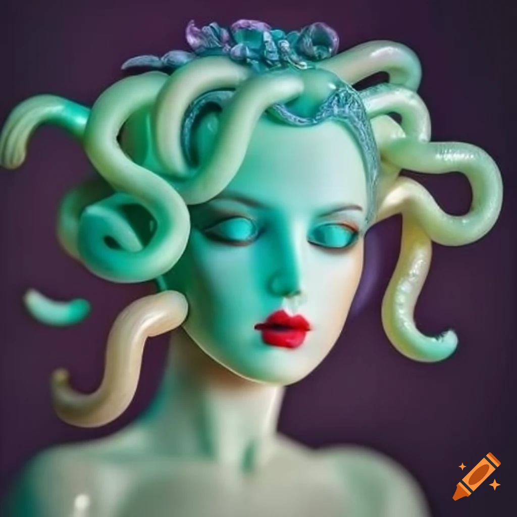 Art deco style medusa doll made of pastel clear plastic on Craiyon