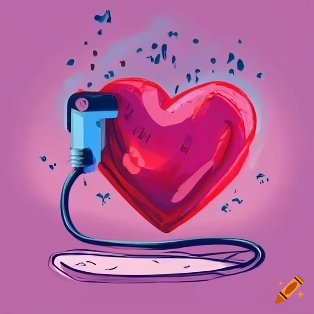 Valentine heart plugged into an electric vehicle charger in a hand ...