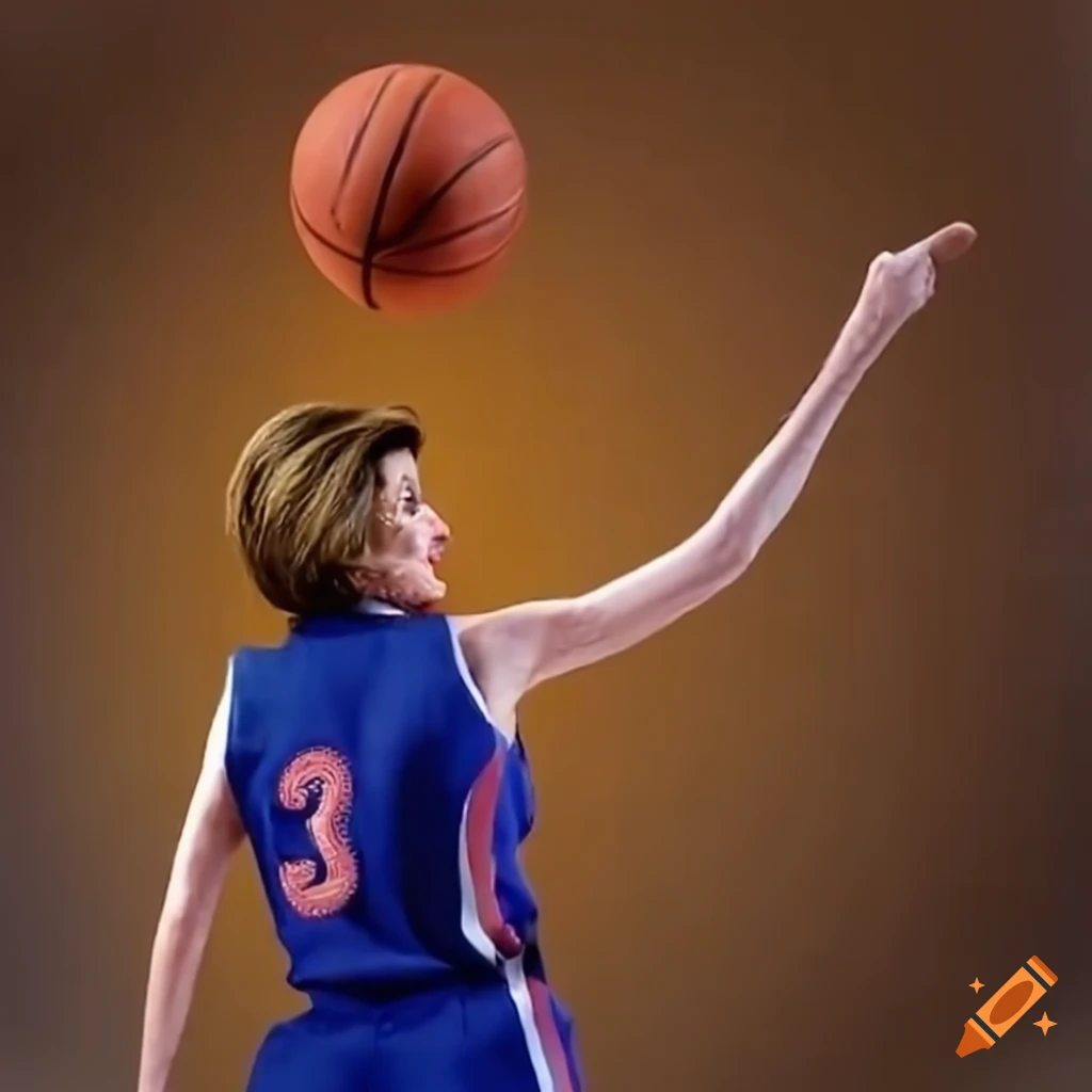 Tall nancy pelosi dunking a basketball on Craiyon