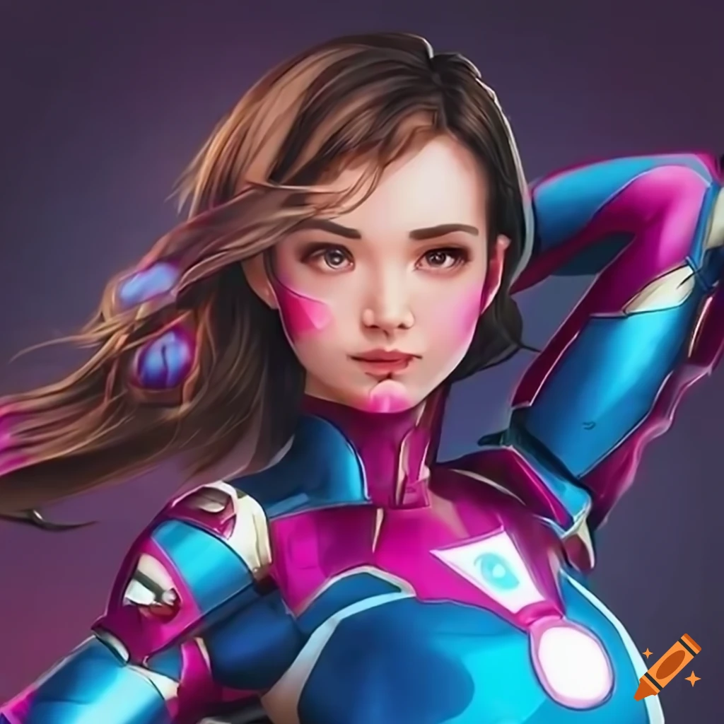 D.va e-girl gamer in ironman suit on Craiyon