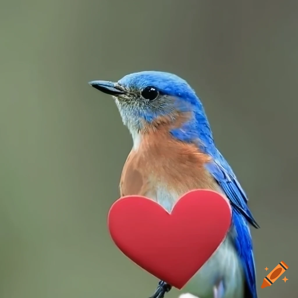 Eastern bluebird holding a red heart cutout on Craiyon