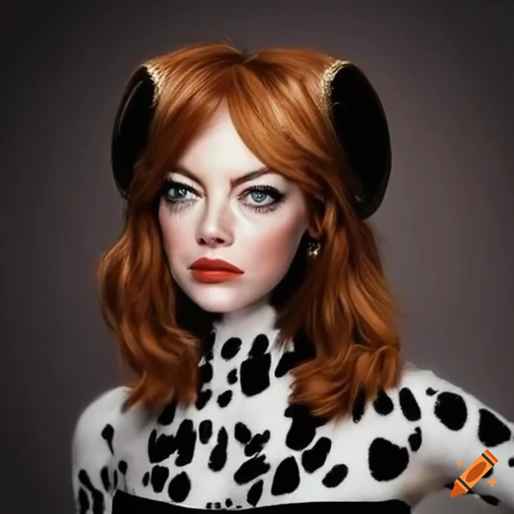 Emma Stone in black and white attire with silver Dalmatian fashion ...