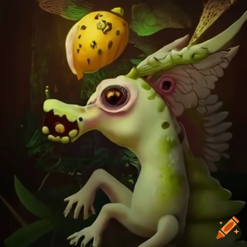 Mythical creatures and mutant omega mart lemon fruit monster in a ...
