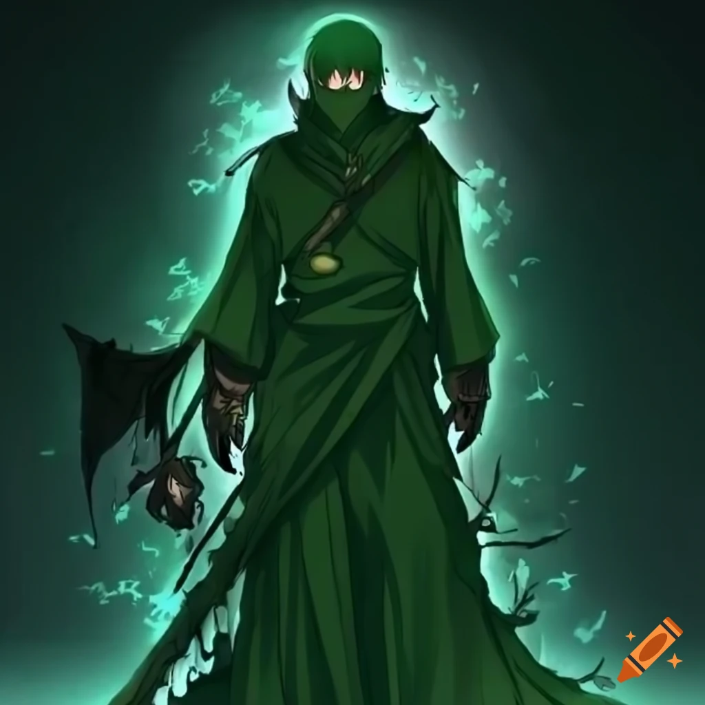 Anime forest ninja guy with dark green hair on Craiyon