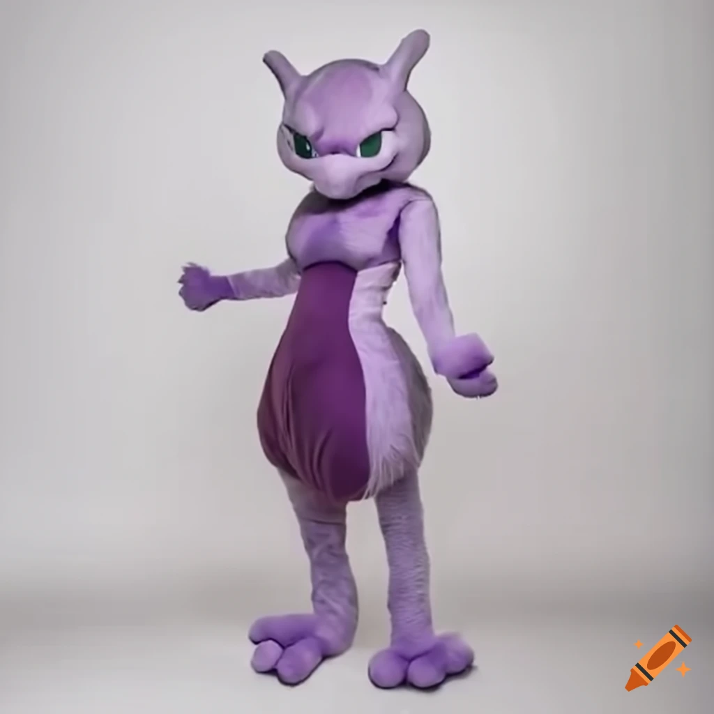 Female employee in a Mewtwo mascot costume at Walmart on Craiyon