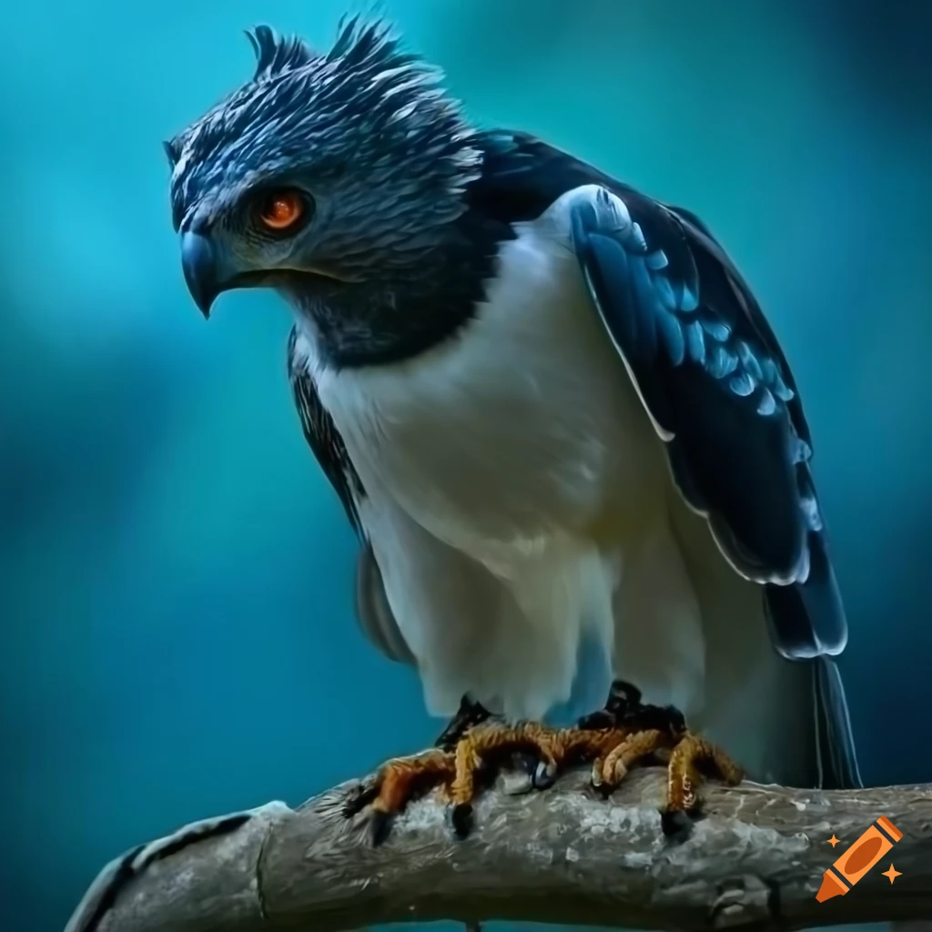 Realistic Harpy Eagle with illuminated body and orange eyes on Craiyon