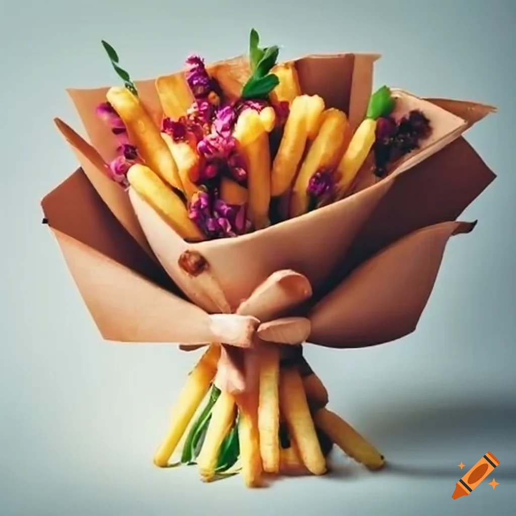 Bouquet of flowers made with french fries on Craiyon