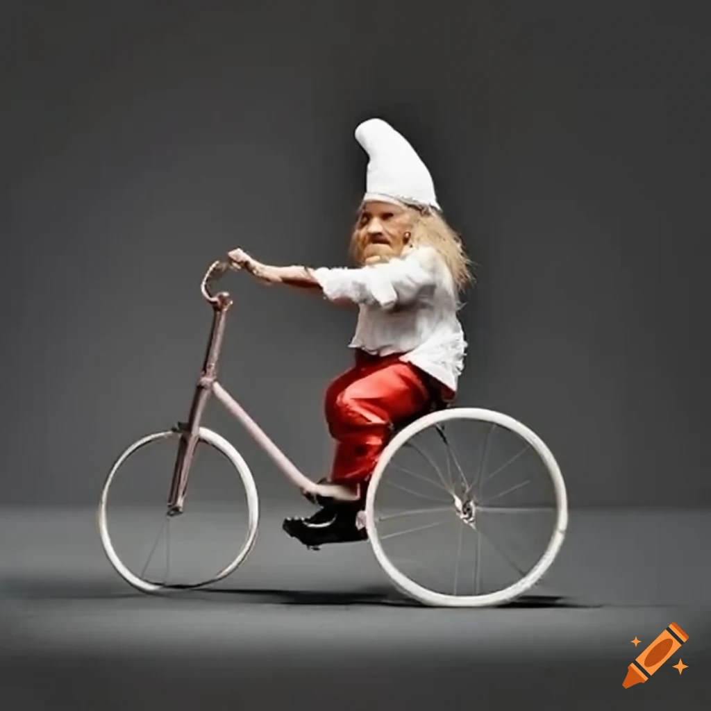 Dwarf riding a high wheel bicycle on Craiyon