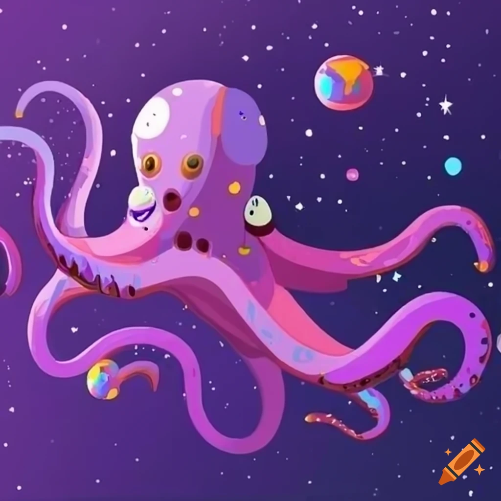 Colorful cartoon tentacles in outer space on Craiyon
