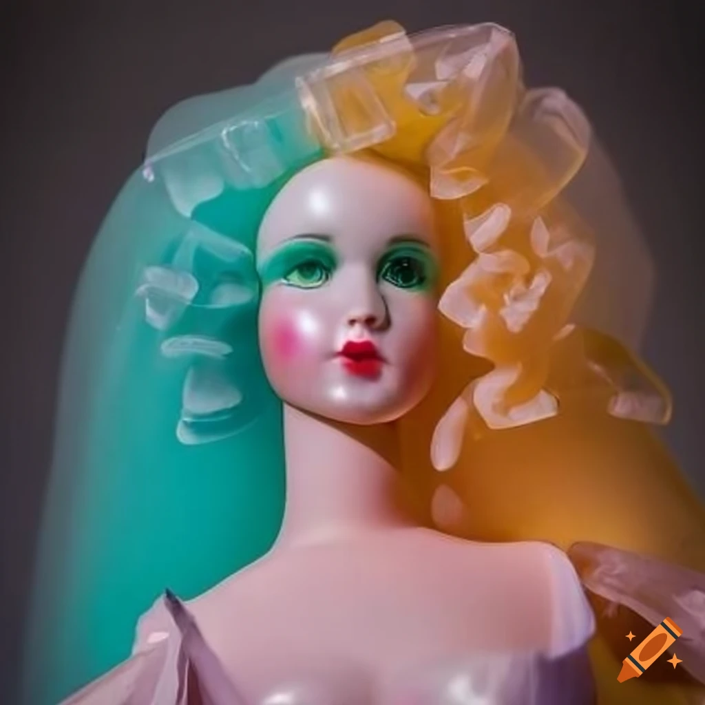 Art deco style doll made of pastel clear plastic on Craiyon