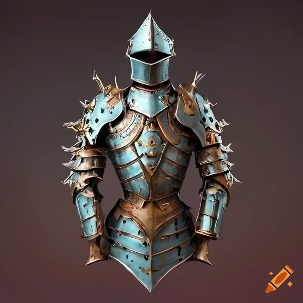 Intricate and detailed fantasy metal armor design from multiple angles ...